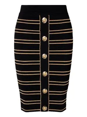 Balmain Ribbed-knit Striped Miniskirt - Black