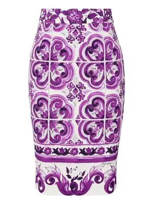 Dolce & Gabbana Majolica Print Pencil Skirt - Purple