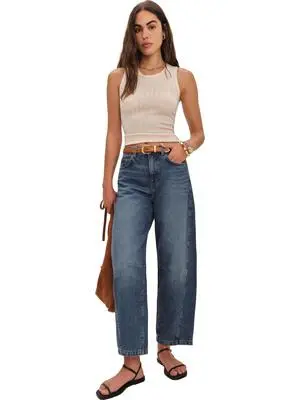 REFORMATION Tyler Mid Rise Barrel Jeans - Blue