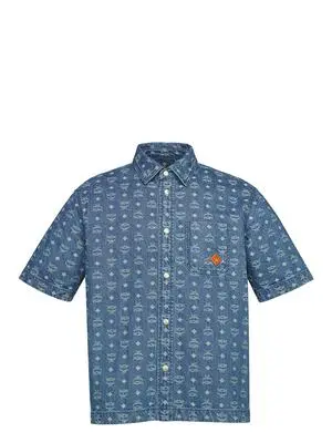 Mcm Monogram Shirt In Denim Jacquard - Denim Blue