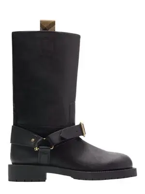 Burberry Equestrian Knight Leather Boots - Black