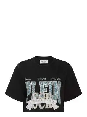 Philipp Plein Crystal-embellished Cropped T-shirt - Black
