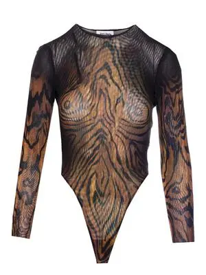 Jean Paul Gaultier Tiger-print Mesh Bodysuit - Black