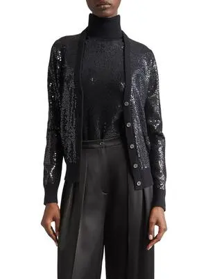 Michael Kors Sequin Embellished Cashmere Cardigan - Black