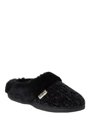 DEARFOAMS Claire Cable Knit Chenille Clog Slipper - Black
