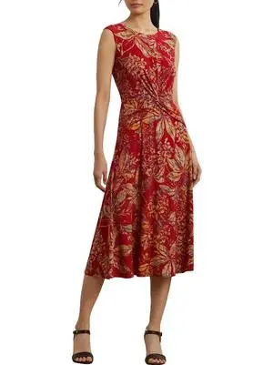 Ralph Lauren Floral Print Twist Front Midi Dress - Red Multi
