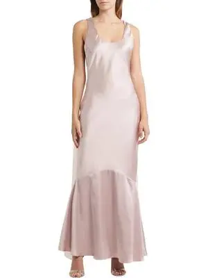 LULUS Aida Tie-Back Satin Gown
