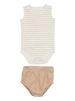 MANIÈRE Stripe Bodysuit And Bloomers Set - Sand