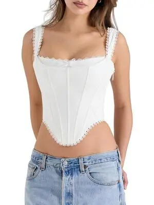 House Of Cb Adina Lace Trim Cotton Corset Top - Cloud Dancer