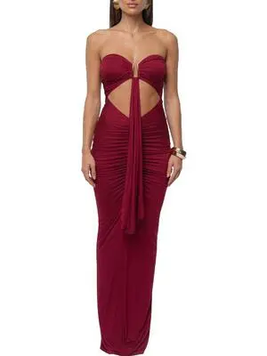 JLUXLABEL Drape Cutout Strapless Body-con Maxi Cocktail Dress - Red