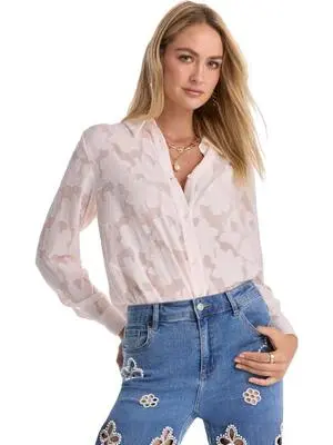 THE NOLI SHOP The Noli Shop Stelle Floral Lace Button-Up Top Pearl