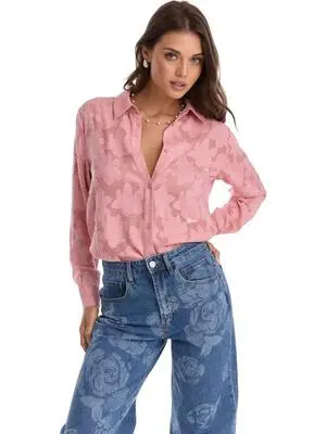 THE NOLI SHOP The Noli Shop Stelle Floral Lace Button-Up Top Rose