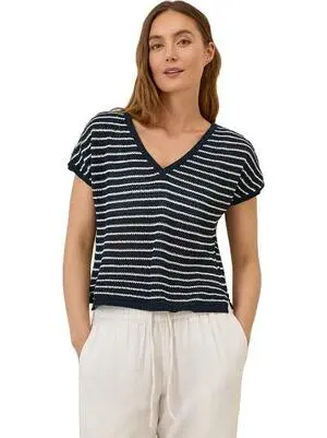 PACT Beachside Linen V-neck Top - Capri Stripe