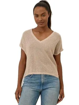 PACT Beachside Linen V-neck Top - Sandshell