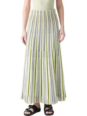 Akris Stripe Mixed Stitch Maxi Sweater Skirt - Khaki Multicolor