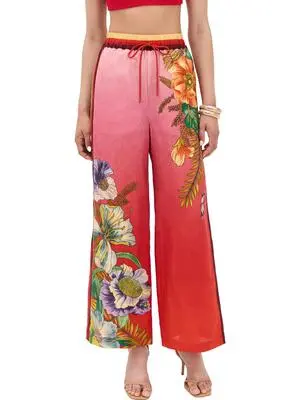 ALEMAIS Floral Print Linen Pants - Pink Ombre