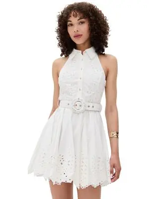 Hemant & Nandita Eyelet Weave Short Dress With Belt - Off White