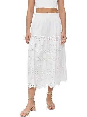 Hemant & Nandita Eyelet Midi Skirt - Off White