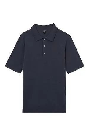 REISS Manor Half-button Short-sleeve Merino-wool Polo Shirt - Midnight Navy