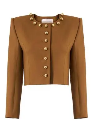 Carolina Herrera Ball-button Collarless Crop Jacket - Nutmeg
