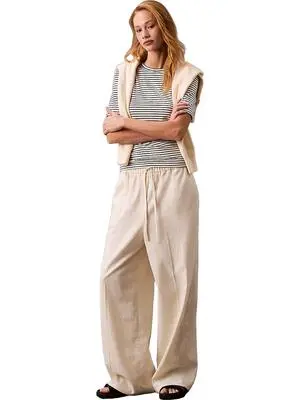 Calvin Klein Linen-cotton Wide Leg Pants - Tofu