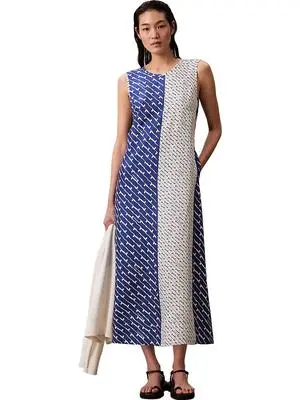 Calvin Klein Printed Viscose Twill Midi Dress - Navy