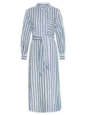Marella Striped Belted Shirt Dress - White