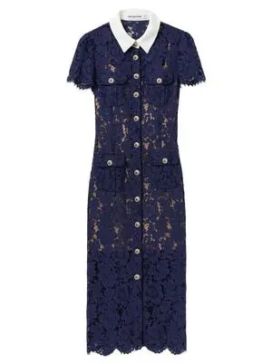 SELF-PORTRAIT Lace Collared Midi Dress - Blue