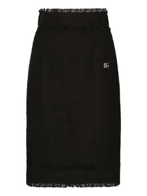Dolce & Gabbana Tweed Midi Skirt With Dg Logo - Black