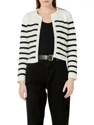 English Factory Braided Stripe Cardigan - Off White