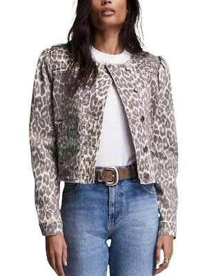 Mint Velvet Leopard Print Denim Jacket - Neutral