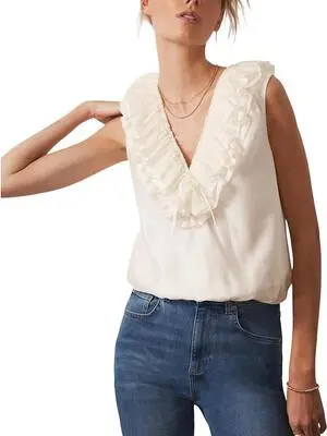 Mint Velvet Ruffle Front Top - Ivory