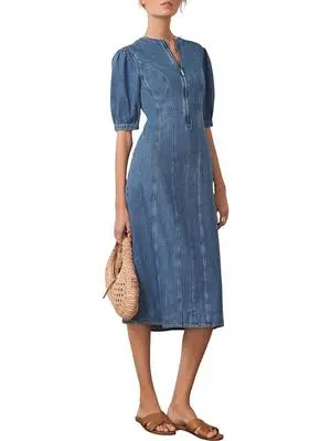 Mint Velvet Denim Zip Midi Dress - Blue