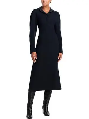 Victoria Beckham Long Sleeve Polo Collar Midi Dress - Black