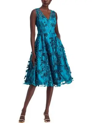 Eliza J Floral Applique Dress - Teal