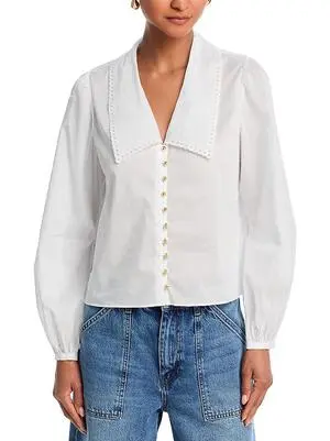 FRAME The Eyelet Sailor Silk Blouse - White