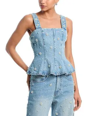 Steve Madden Fiorella Embellished Denim Top - Coastal Blue