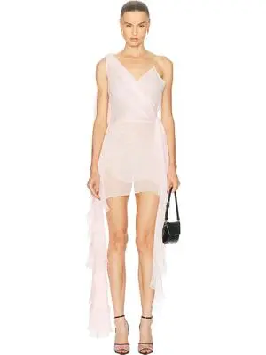 LAQUAN SMITH Asymmetrical Ruffled Mini Dress - Blush