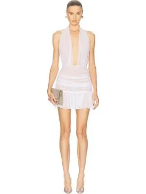 Norma Kamali Ruffle Halter Mini Dress - Snow White & Nude