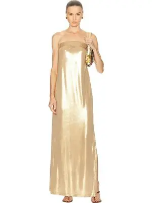 Norma Kamali Strapless Tailored Side Slit Gown Gold-1