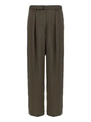 LEMAIRE Belted Viscose Trousers - Brown