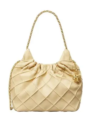 Tory Burch Fleming Mini Leather Hobo Bag Powder