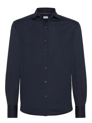 Brunello Cucinelli Silk And Cotton Blend Shirt - Blue