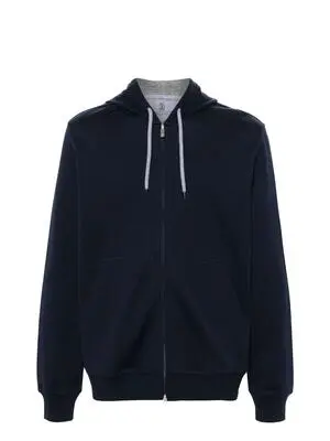 Brunello Cucinelli Cotton-Blend Zipped Hoodie Blue