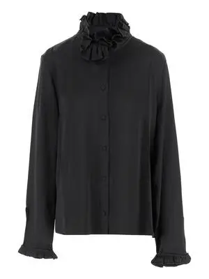 JIL SANDER Viscose Ruffle Shirt - Black