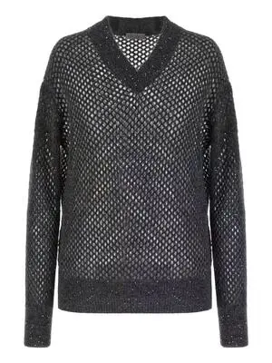 Brunello Cucinelli Sequin-embellished Net Sweater - Grey