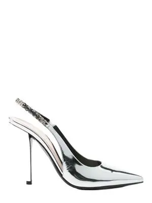 Gucci 110mm Leather Slingback Pumps - Silver