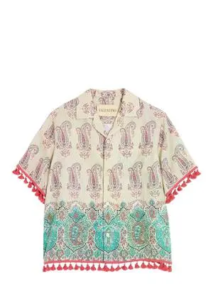 Valentino Garavani Lightweight Linen Bowling Shirt With All-over Voyage Imaginaire Print - White