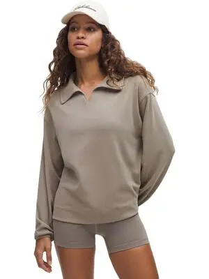 Lululemon Softstreme Pique Oversized Long-sleeve Polo Shirt - Warm Ash Grey