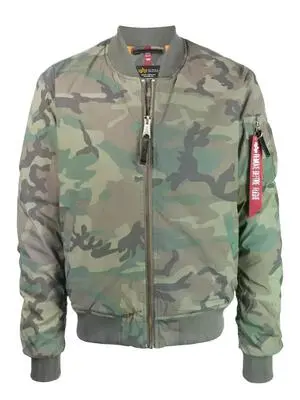 Alpha Industries Camouflage Zip-Up Bomber Jacket Green